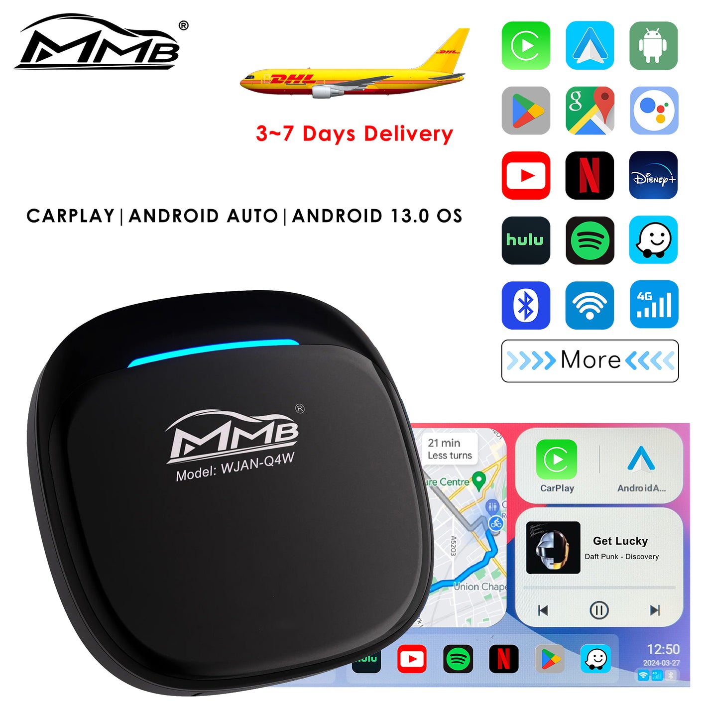 MMB MAX Wireless CarPlay Android Auto Android 13 OS HDMI Video AI Box ...